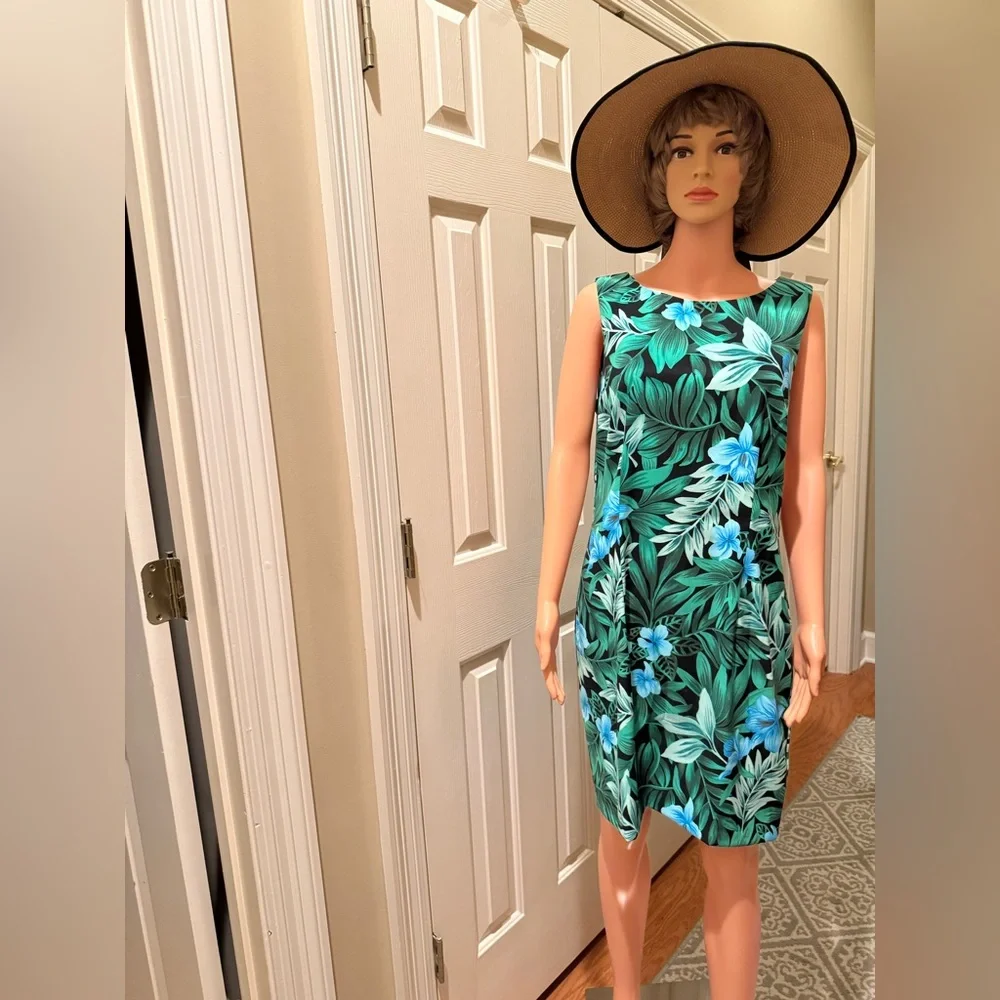 AB Studio | Dresses | Dress Ab Studio Green Tropical Leaf Print Sheath ...